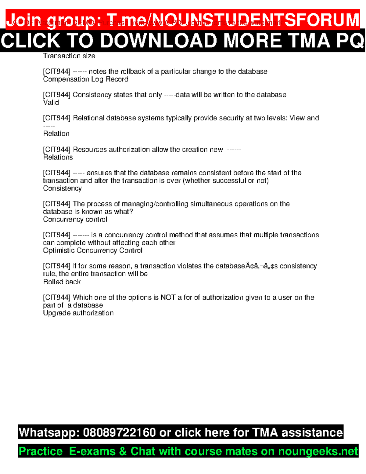 TMA CIT844 TMA2 - Telegram group: T/BBCNOUN [CIT844] A transaction log ...