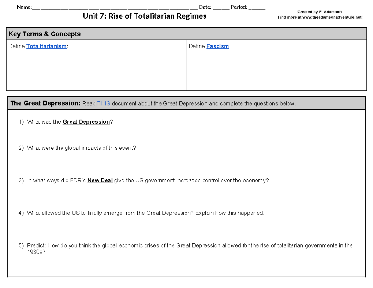 Unit 7 Rise of Totalitarian Regimes Student Handout 4 - - Studocu