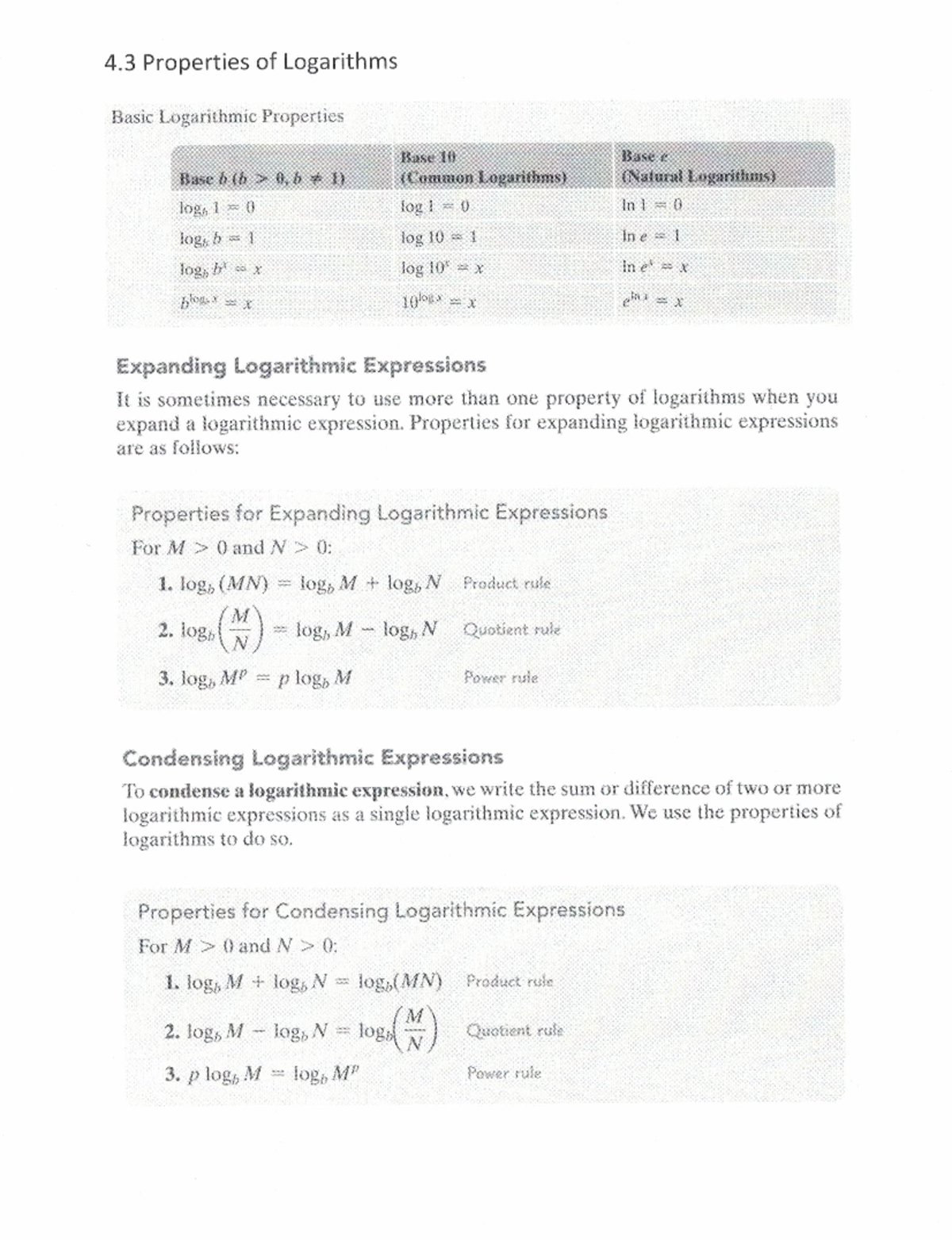 CA 4.3 Properties of Logs - Math 1314-L01 - Studocu