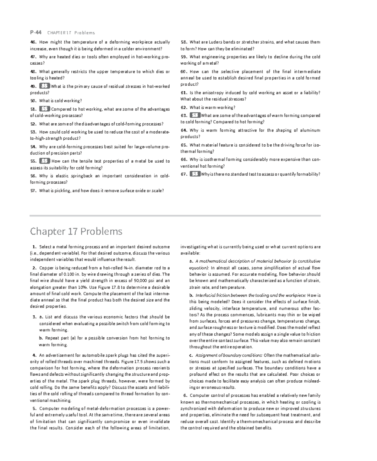 Metal forming - textbook chapters ch 17 18 19 - P-44 CHAPTER 17 Problems How might the ...