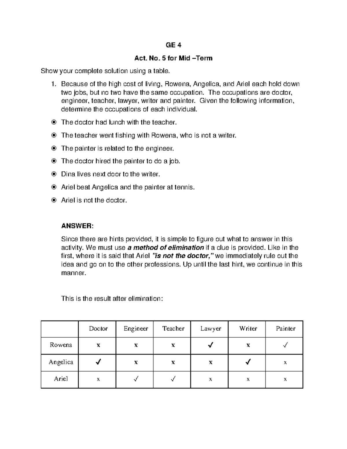 GE4 Act.5 MT22 - GE 4 Act. No. 5 for Mid – Term Show your complete ...