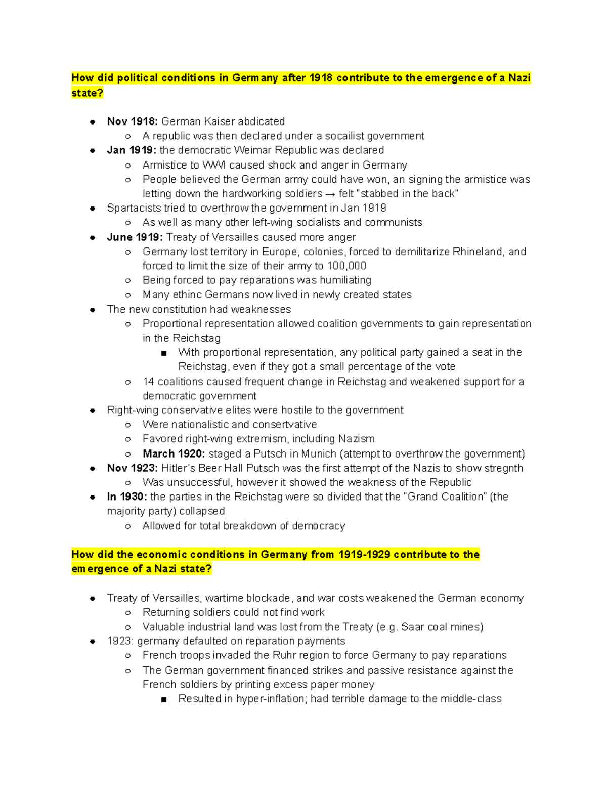 Notes 1 Nazism in Germany - How did political conditions in Germany ...