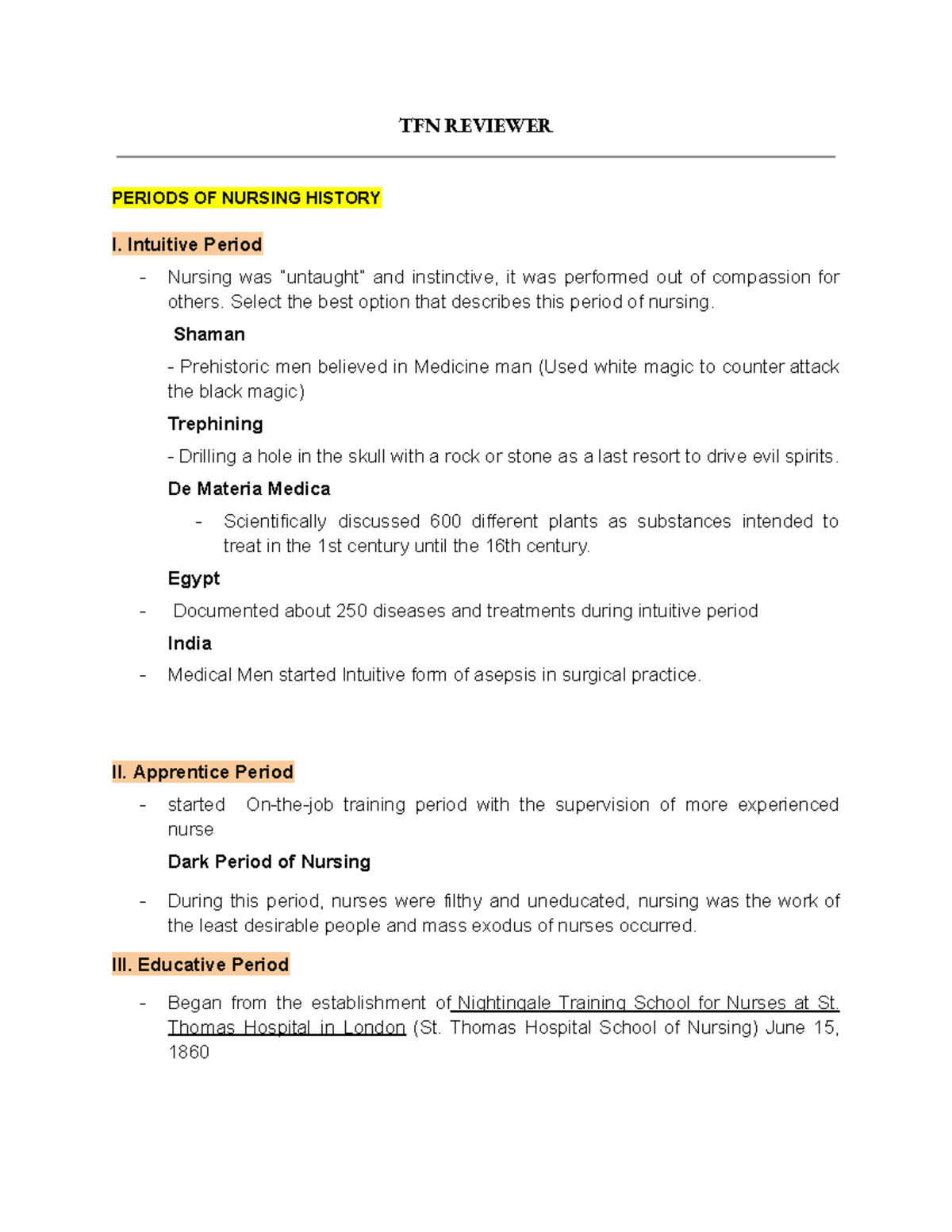 THEORERTICAL FOUNDATION - TFN REVIEWER PERIODS OF NURSING HISTORY I ...