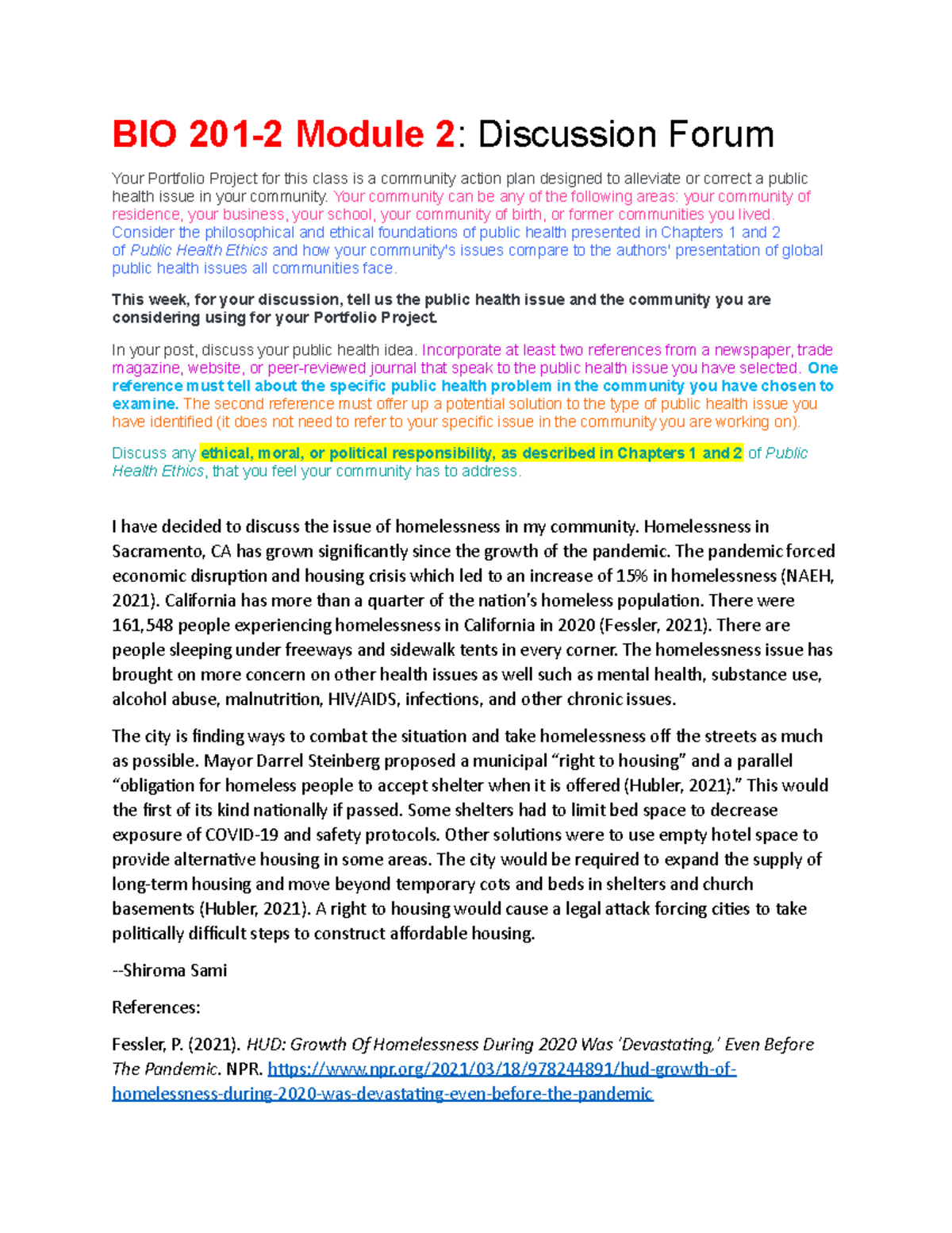 BIO 201-2 MOD 2 discussion - BIO 201-2 Module 2: Discussion Forum Your ...
