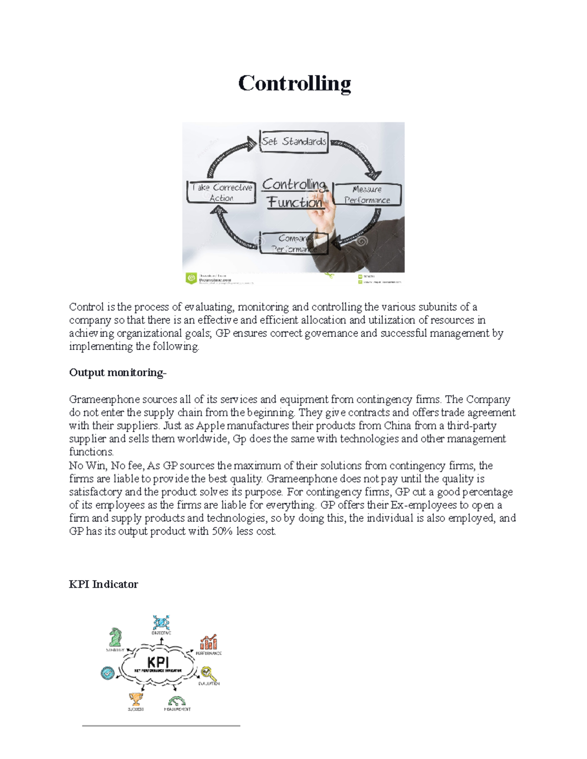Mgt report Control - Controlling Control is the process of evaluating ...