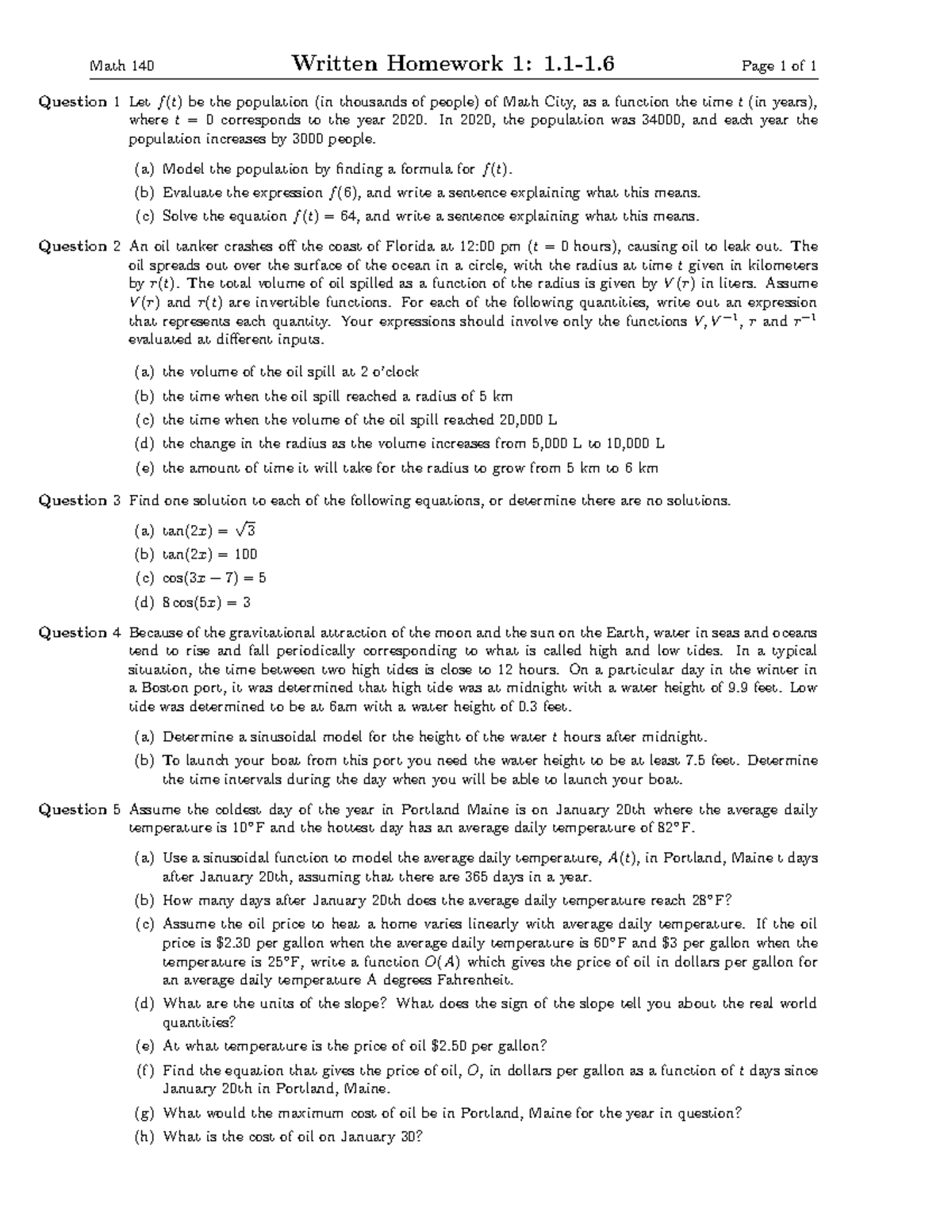 HW1 - 314t3t - Math 140 Written Homework 1: 1.1-1 Page 1 of 1 Question ...