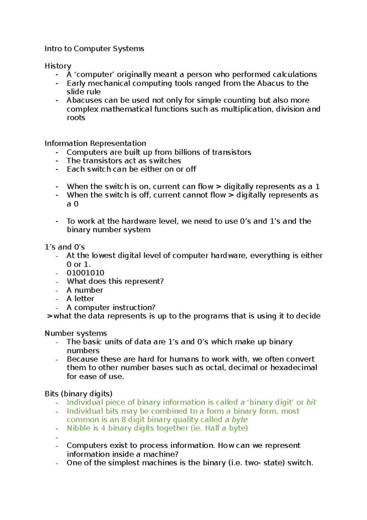 lecture 1- introduction - Intro to Computer Systems History - A ...