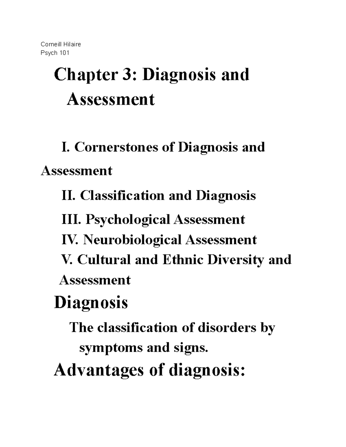 Assesment - Abnormal behavior - Corneill Hilaire Psych 101 Chapter 3 ...