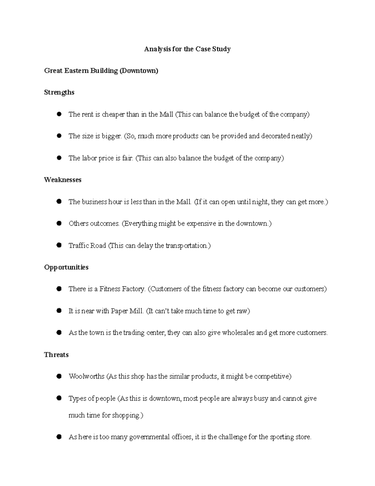 Analysis for the Case Study, Principles of Business Management ...