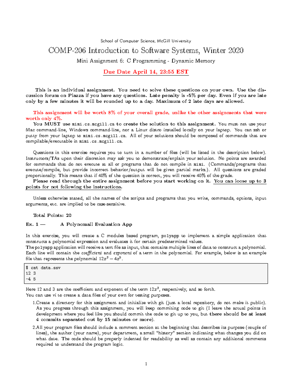 Mini a6 2020W - mini ass6 - git &makefile - School of Computer Science, McGill University COMP ...