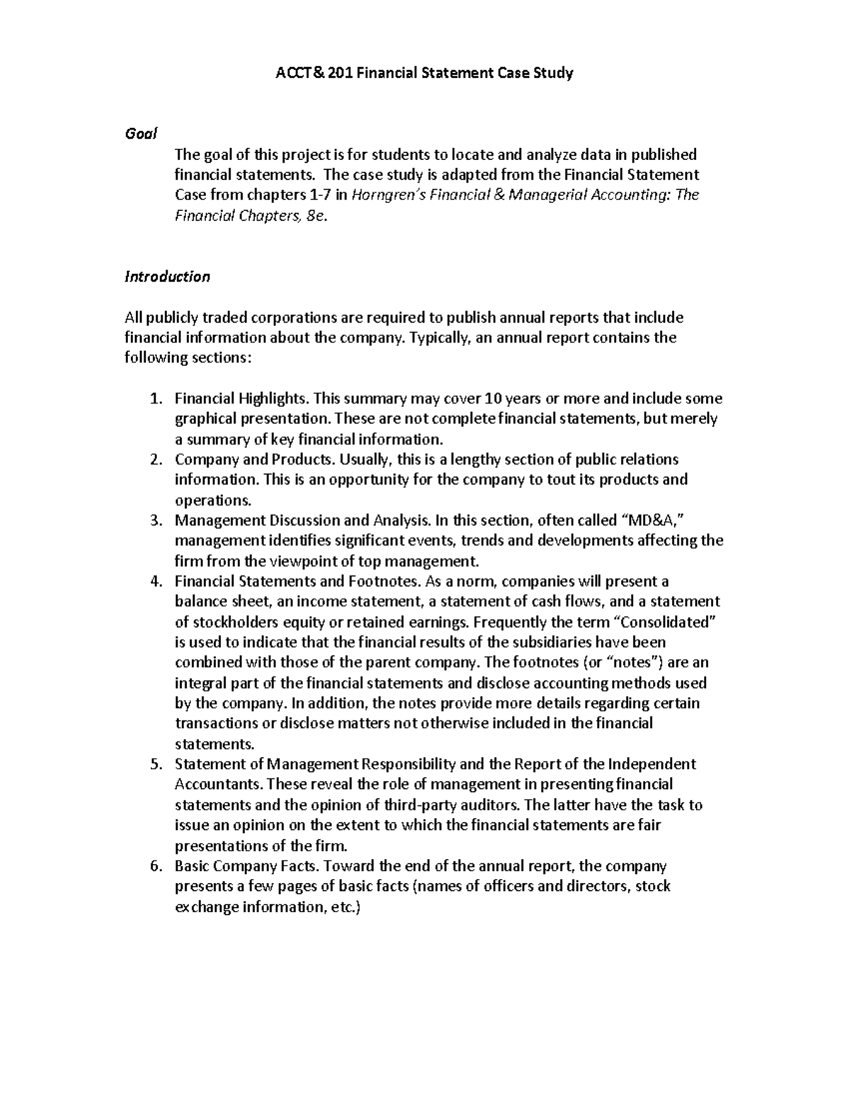 ACCT 201 Financial Statement Case Study Instructions - ACCT& 201 ...