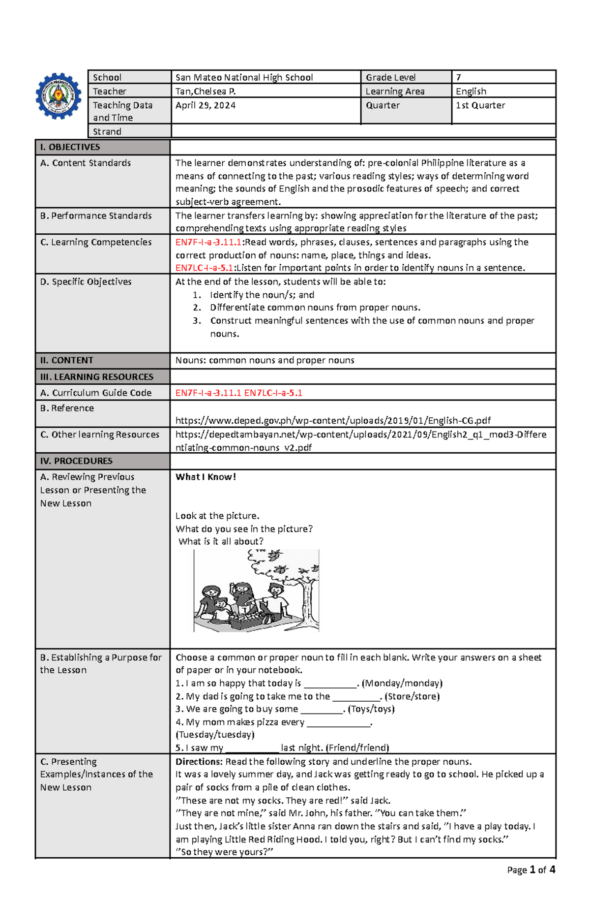 TAN - School San Mateo National High School Grade Level 7 Teacher Tan ...