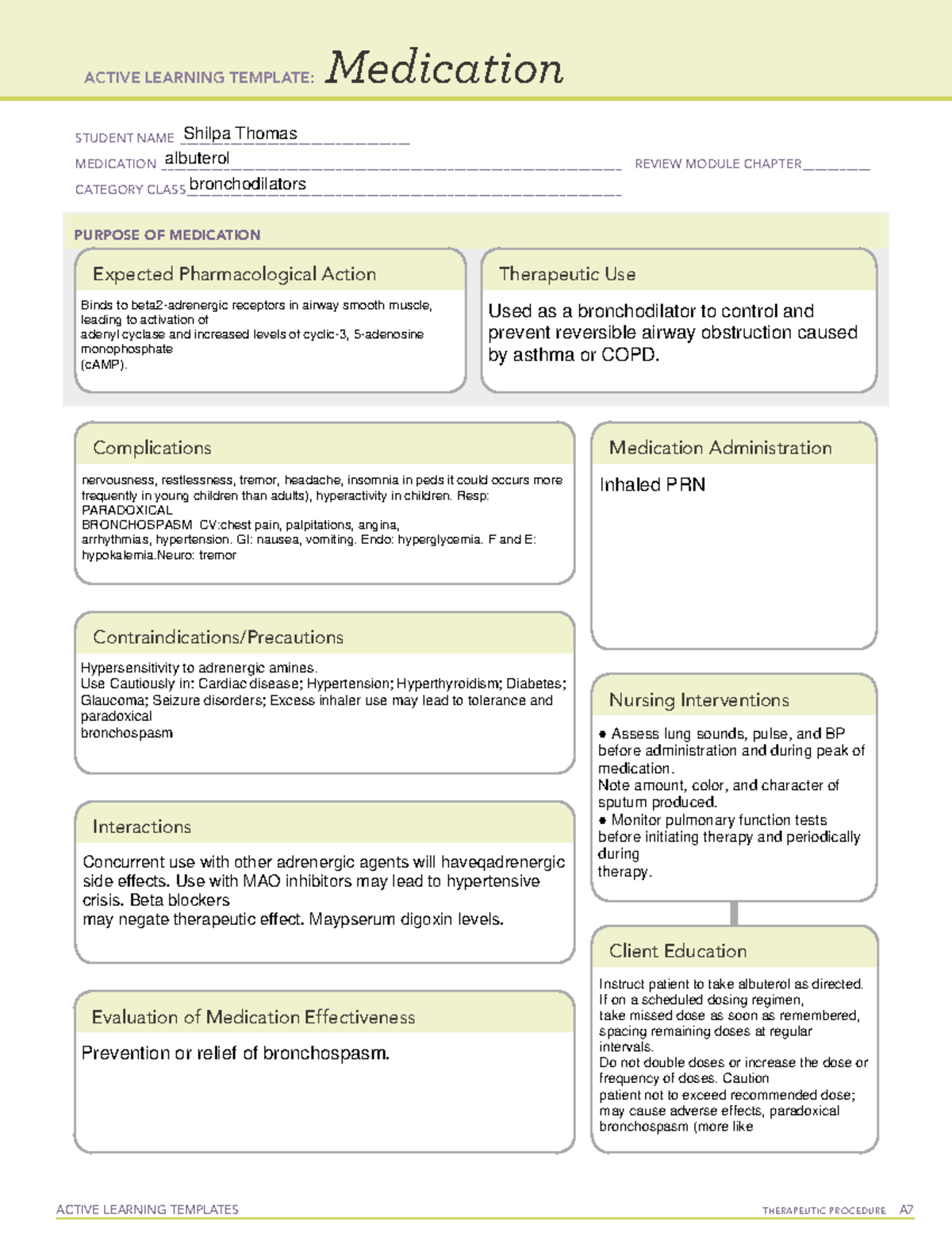 Albuterol - coursework - ####### ACTIVE LEARNING TEMPLATES THERAPEUTIC ...