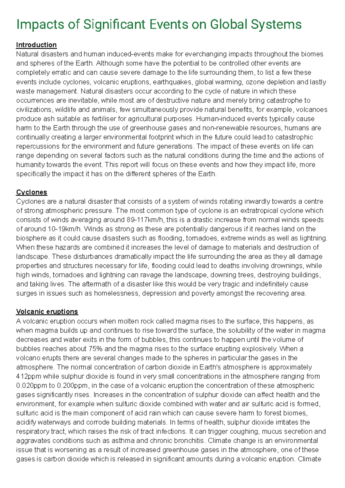 Science Report - Impacts of significant events on global systems: how ...