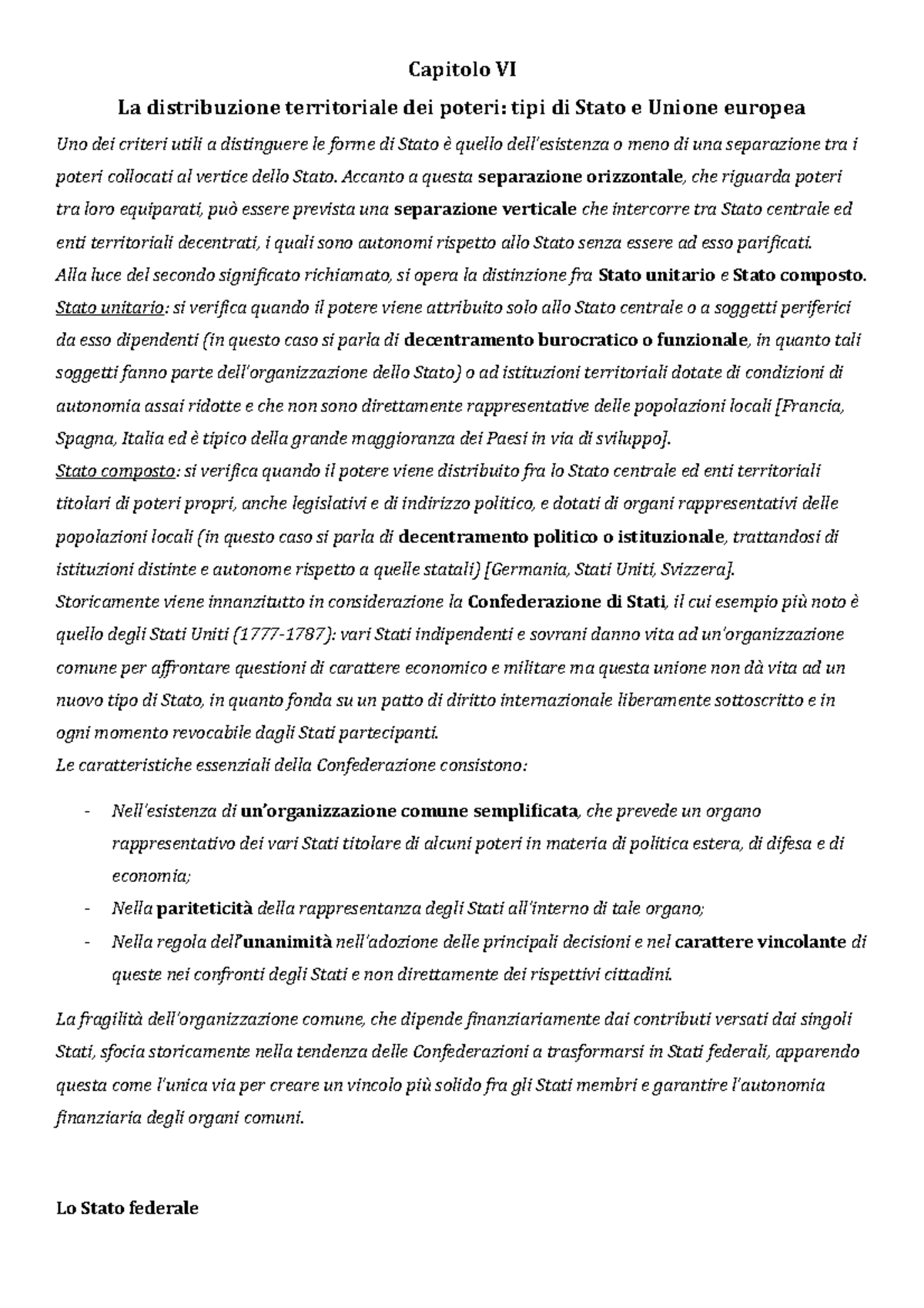 Stato federale - Capitolo VI La distribuzione territoriale dei poteri ...