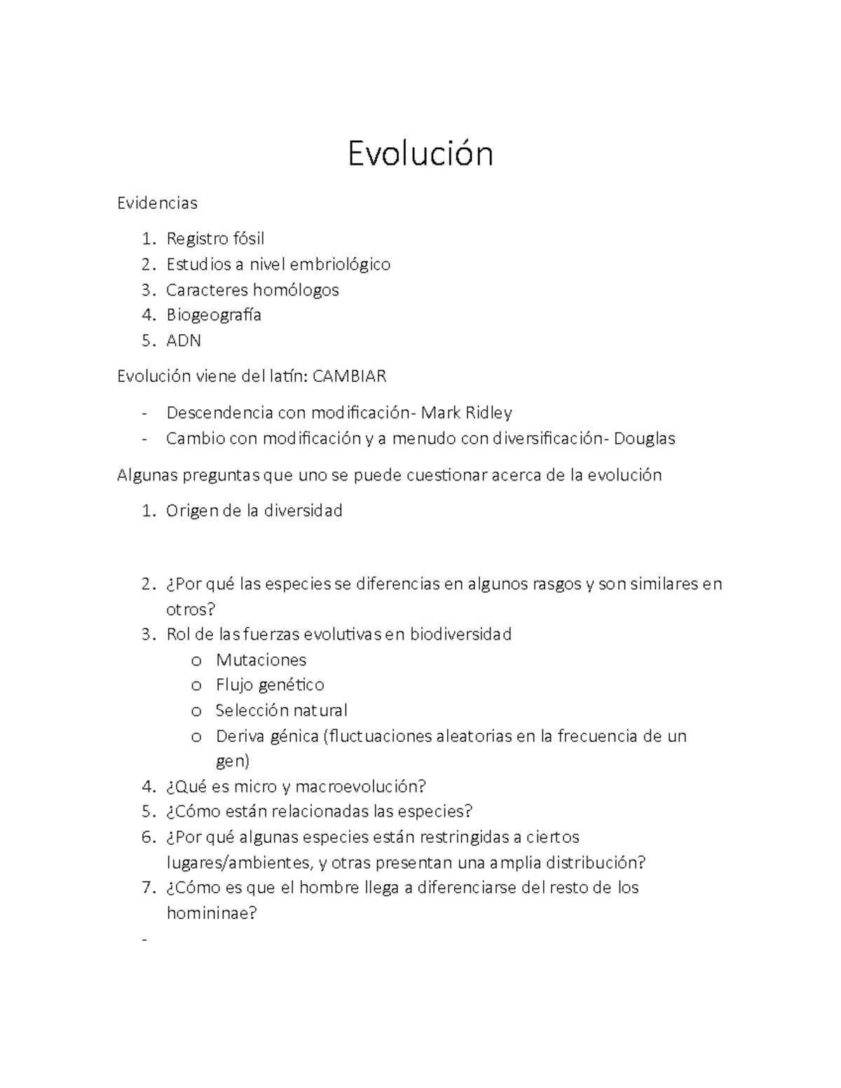 Evolución - Apuntes de evolucion - Evolución Evidencias 1. Registro ...