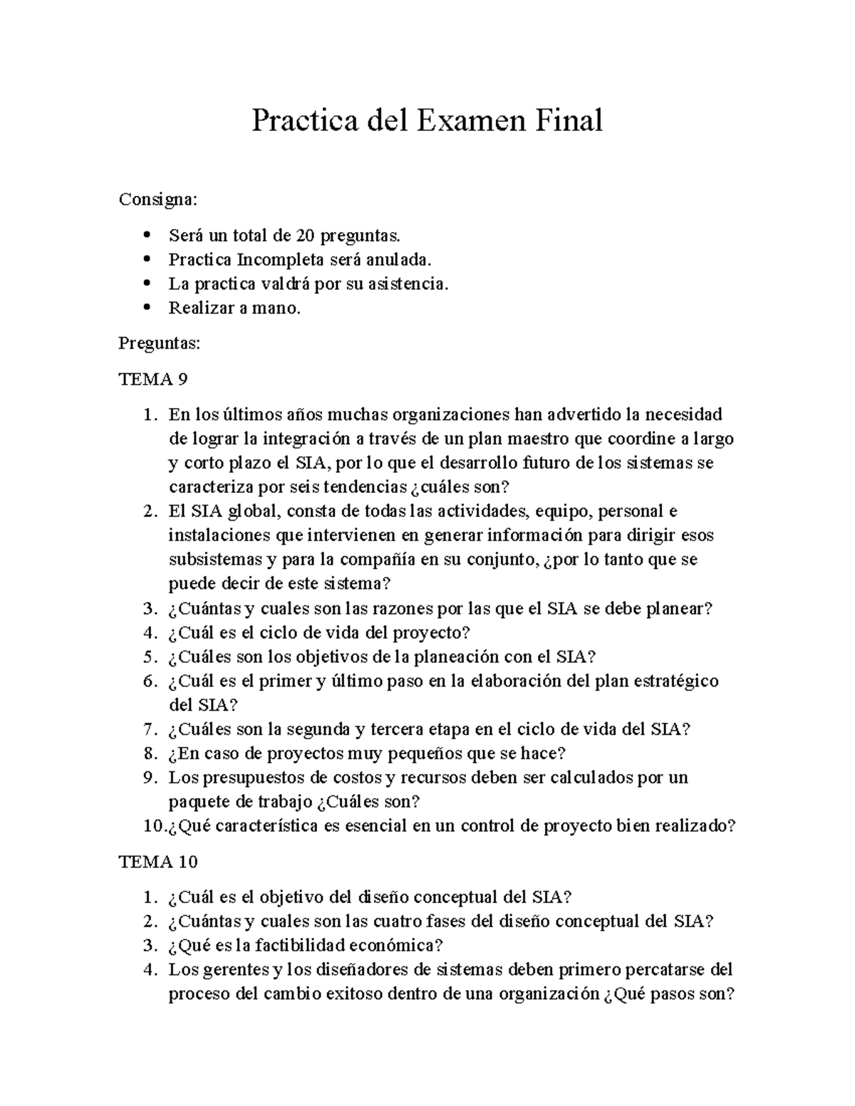 Practica del Examen Final SIA - Practica del Examen Final Consigna: Será un total de 20 ...