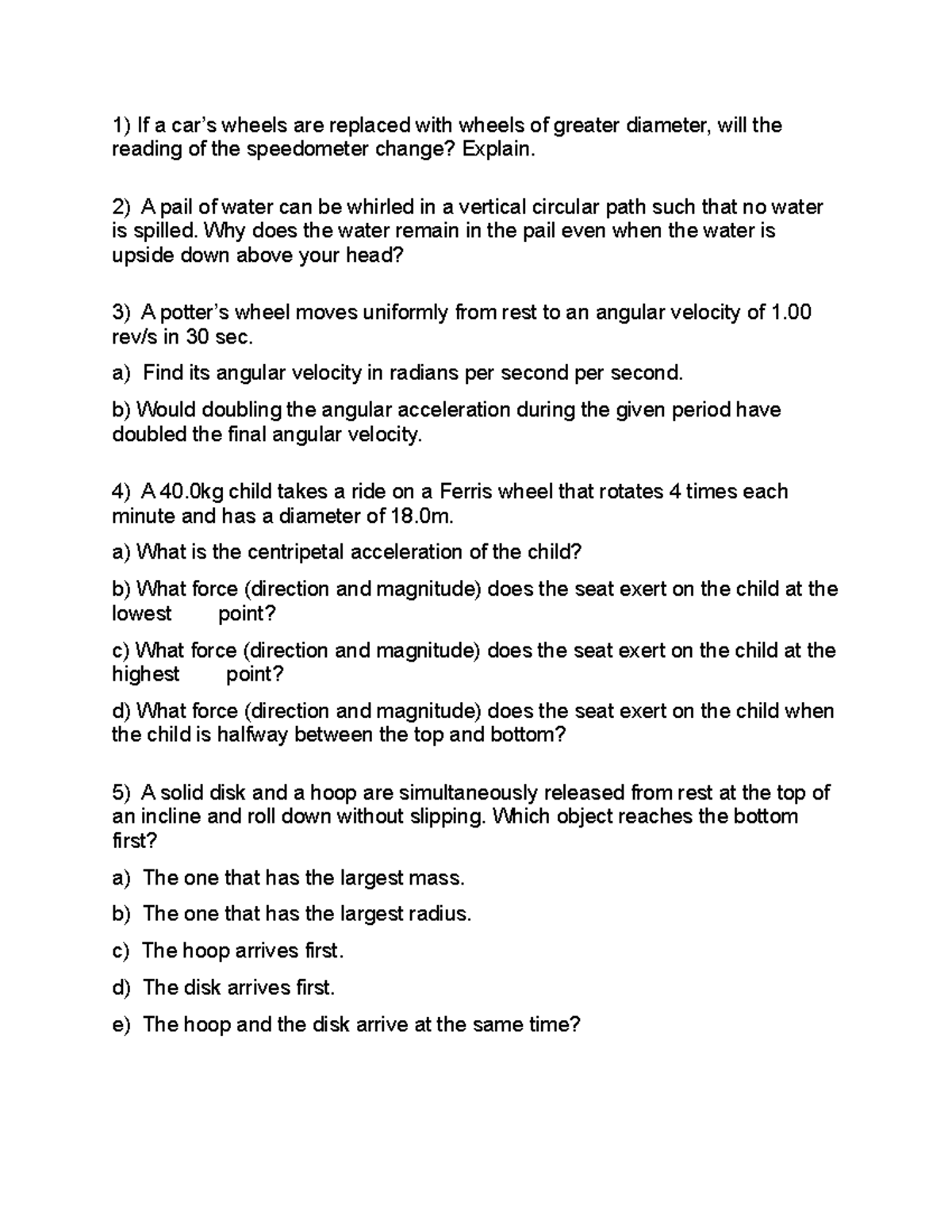 Physics 19 - practice materials - If a car’s wheels are replaced with ...