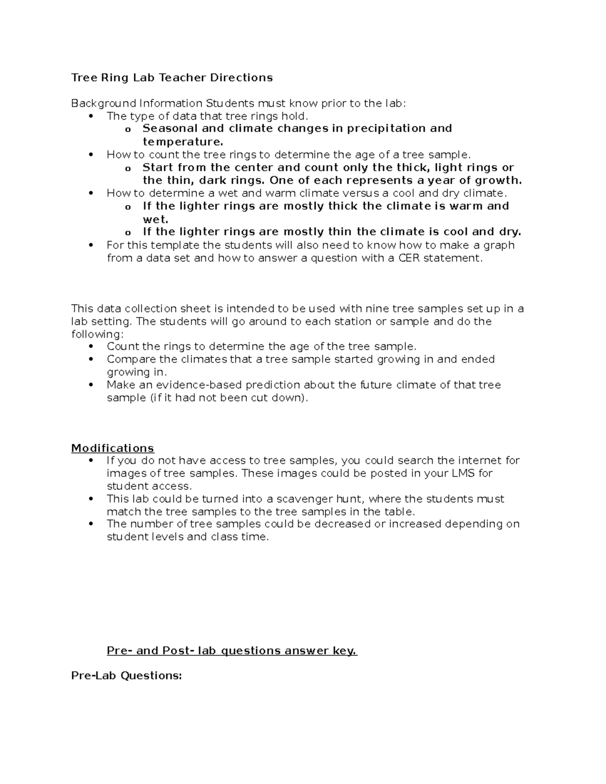 Tree Ring Lab Teacher Directions - Studocu
