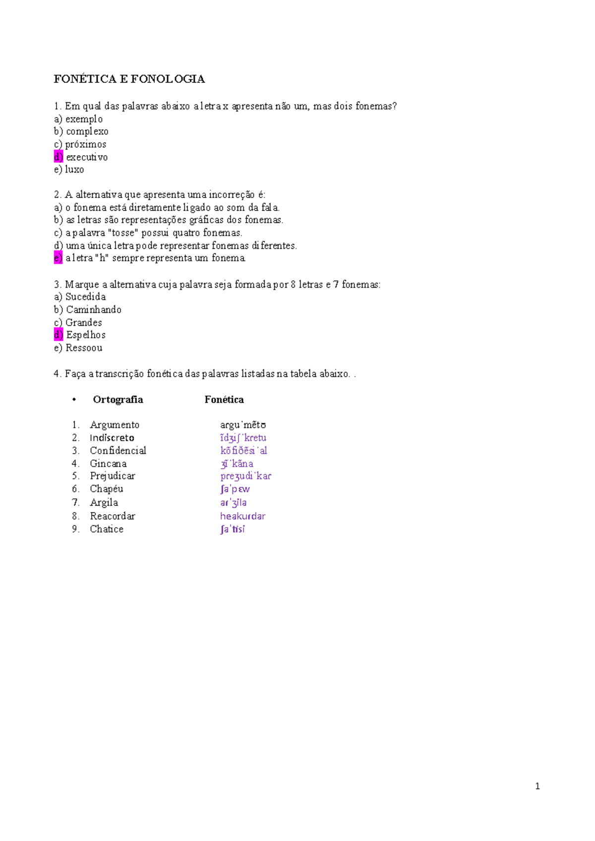 Exercicios de fonetica - transcricao e enunciacao - FONÉTICA E ...