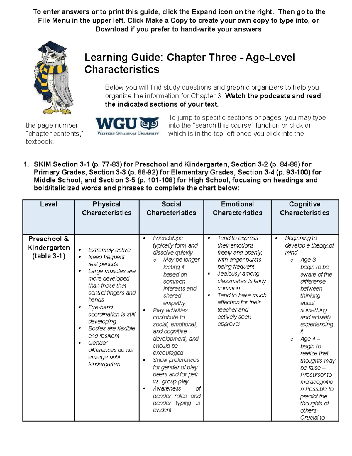 Chapter 3 Learning Guide - To enter answers or to print this guide ...