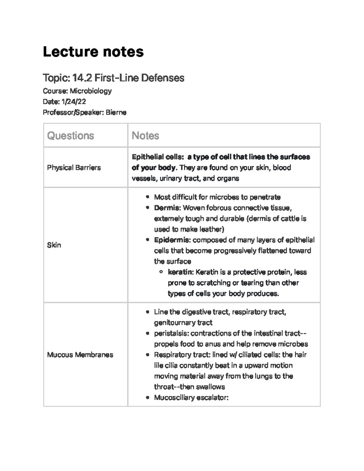 First Line Defense - Le c t u re n o te s Topic: 14 First-Line Defenses ...
