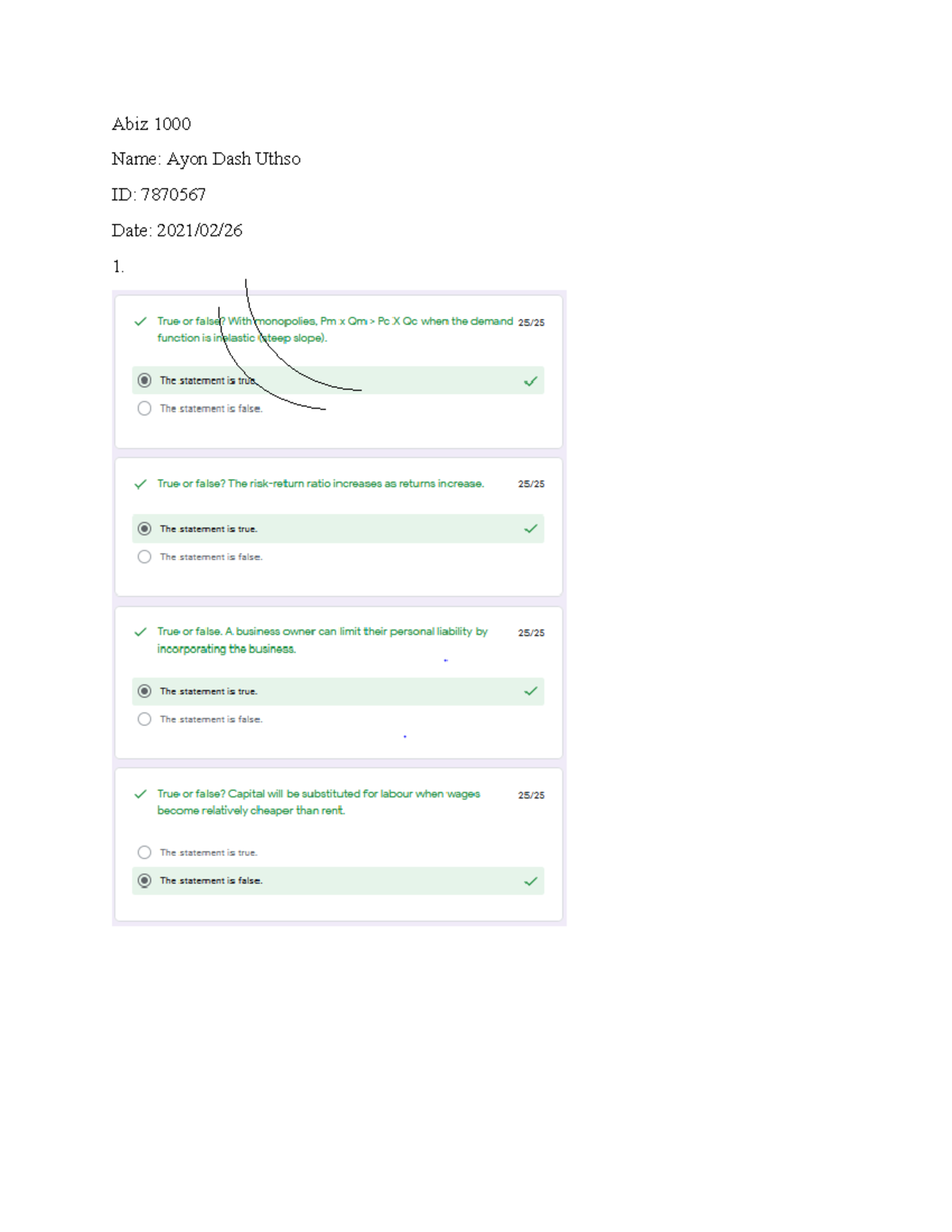 Abiz 1000 Ass1 - First Assignment from Fall 2022 - Abiz 1000 Name: Ayon ...