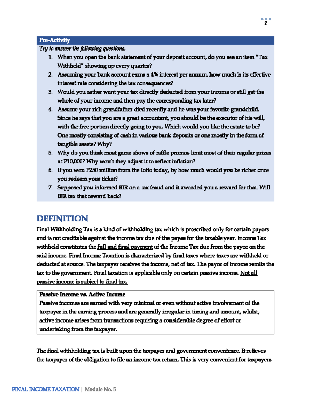 Module 5 - Income Taxation - Studocu