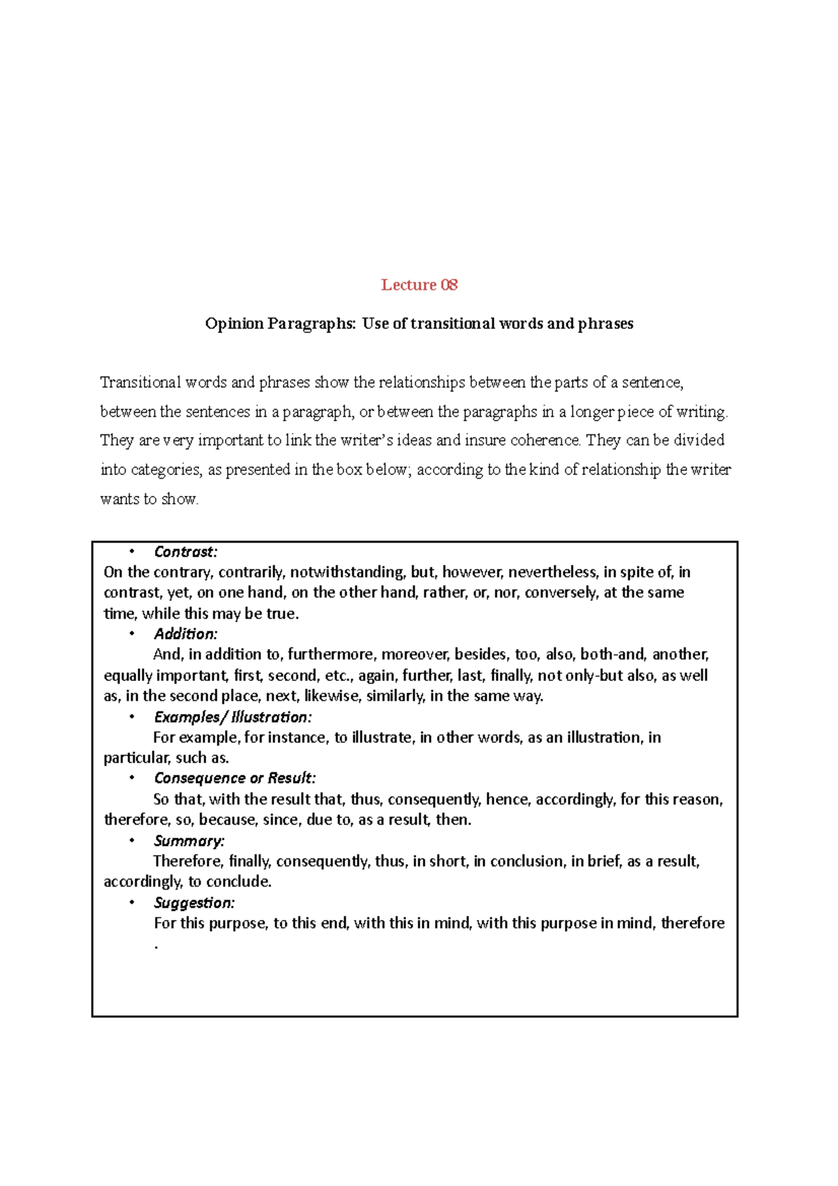 L1 CWE Lecture 08 transitional devices - Lecture 08 Opinion Paragraphs ...