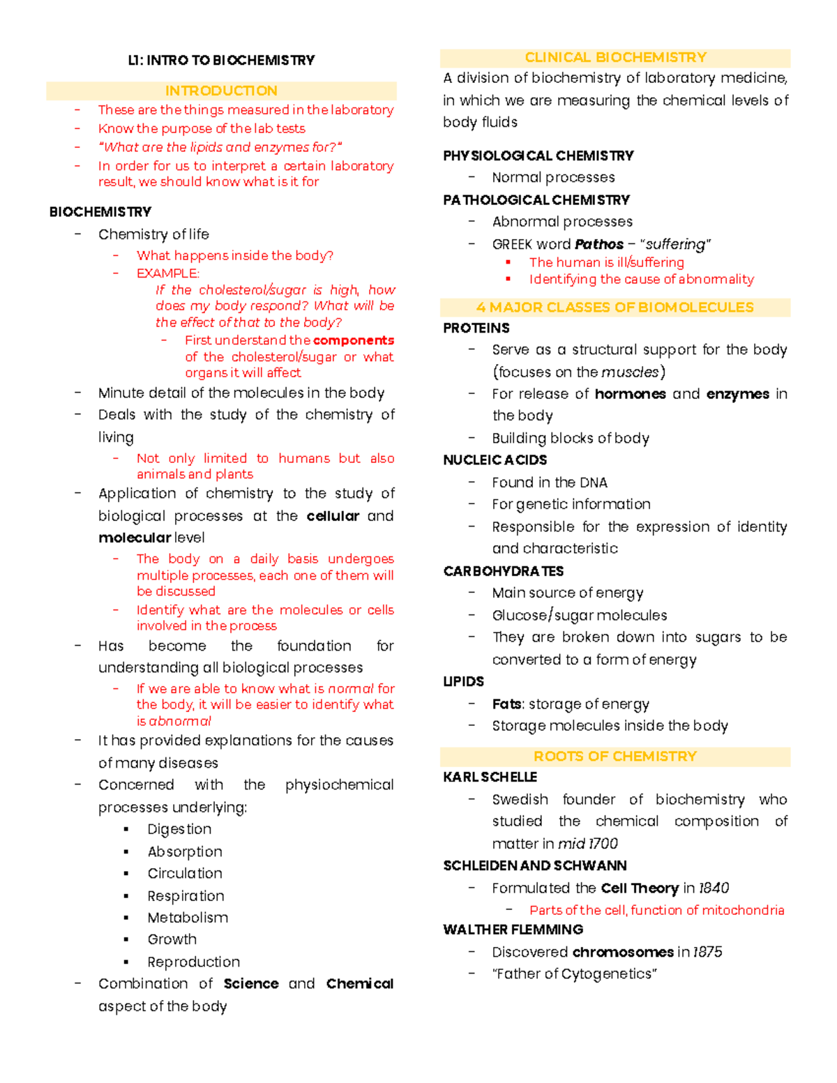 L1 - Intro to Biochemistry - L 1 : INTRO TO BIOCHEMISTRY INTRODUCTION ...