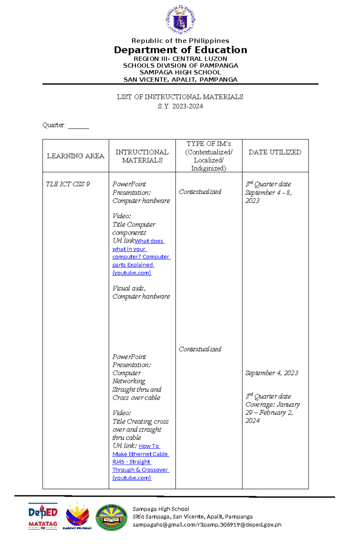 Instructional-Materials TLE ICT CSS - Sampaga High School Sitio Sampaga ...