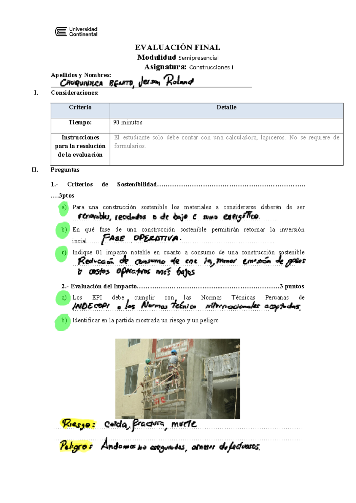 Jerson Chuquivilca Benito - Examen final - EVALUACIÓN FINAL Modalidad Semipresencial Asignatura ...