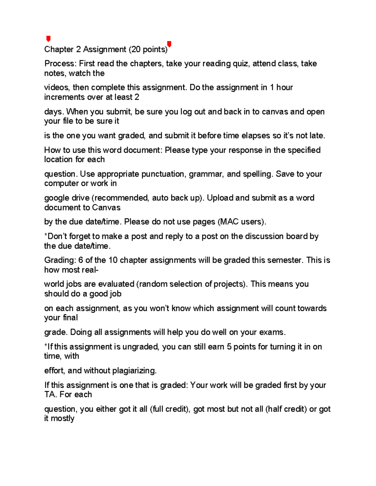 Graded chapter 2 assignment - Chapter 2 Assignment (20 points) Process ...