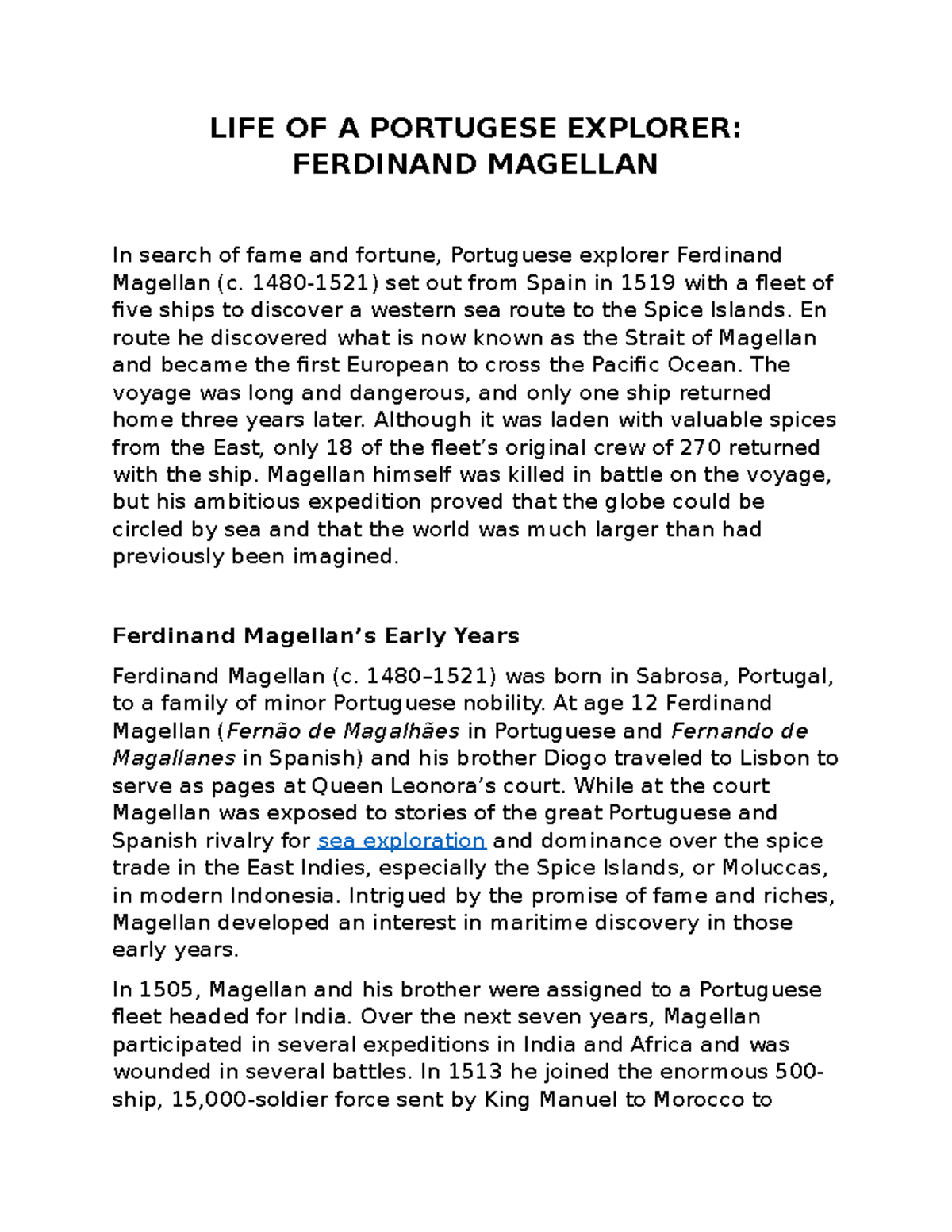LIFE OF A Portugese Explorer - LIFE OF A PORTUGESE EXPLORER: FERDINAND ...