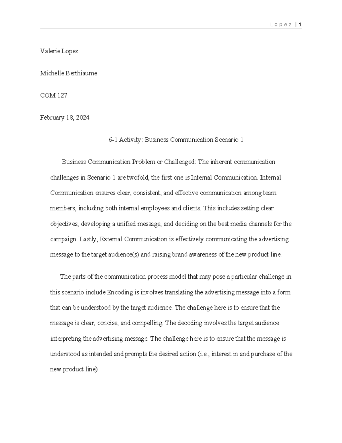 6-1 Activity - Business Communication Scenario 1 - L o p e z | 1 ...