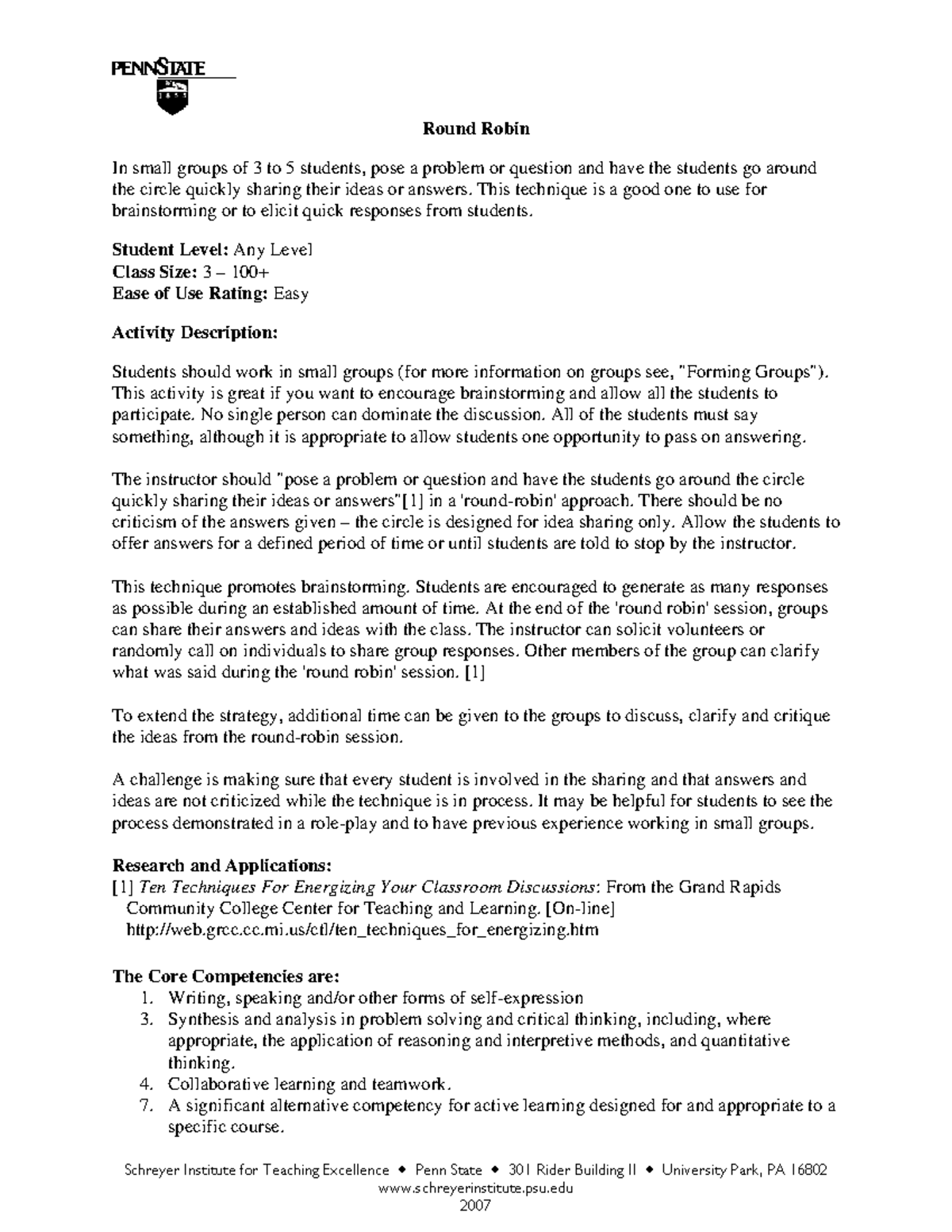 Roundrobin - Schreyer Institute for Teaching Excellence Penn State 301 ...