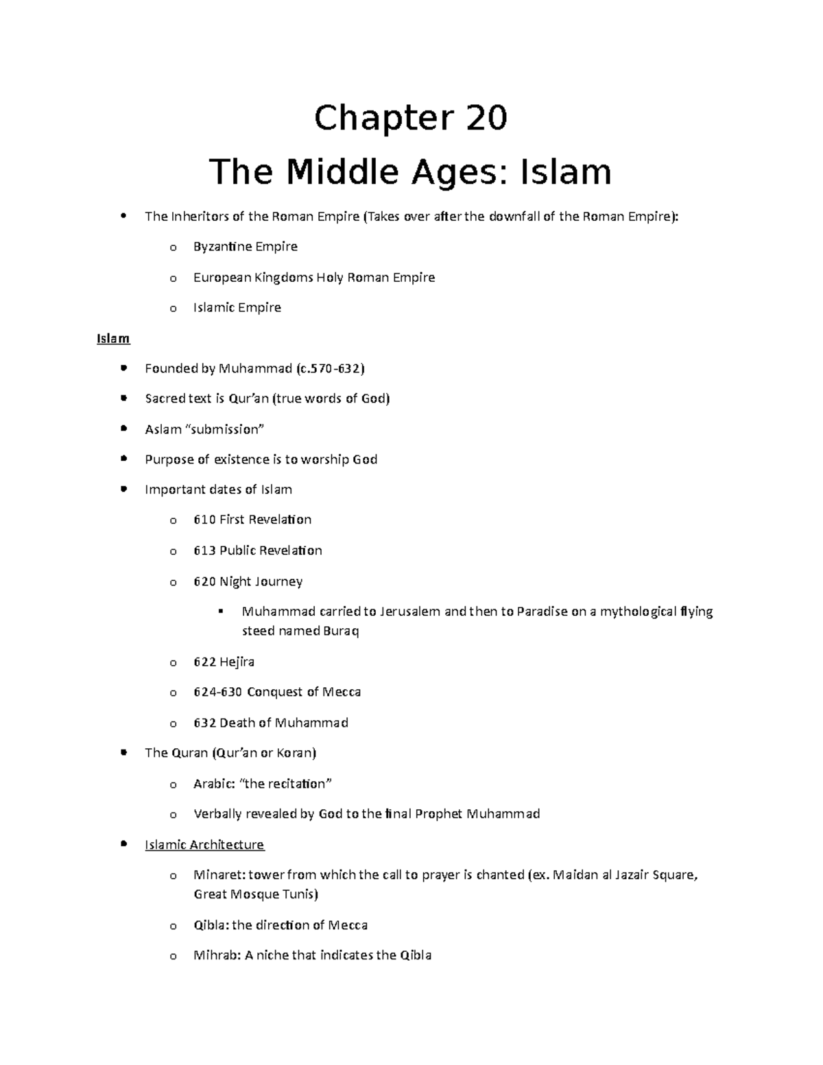 Chapter 20 Islam Culture and Architecture - Chapter 20 The Middle Ages ...