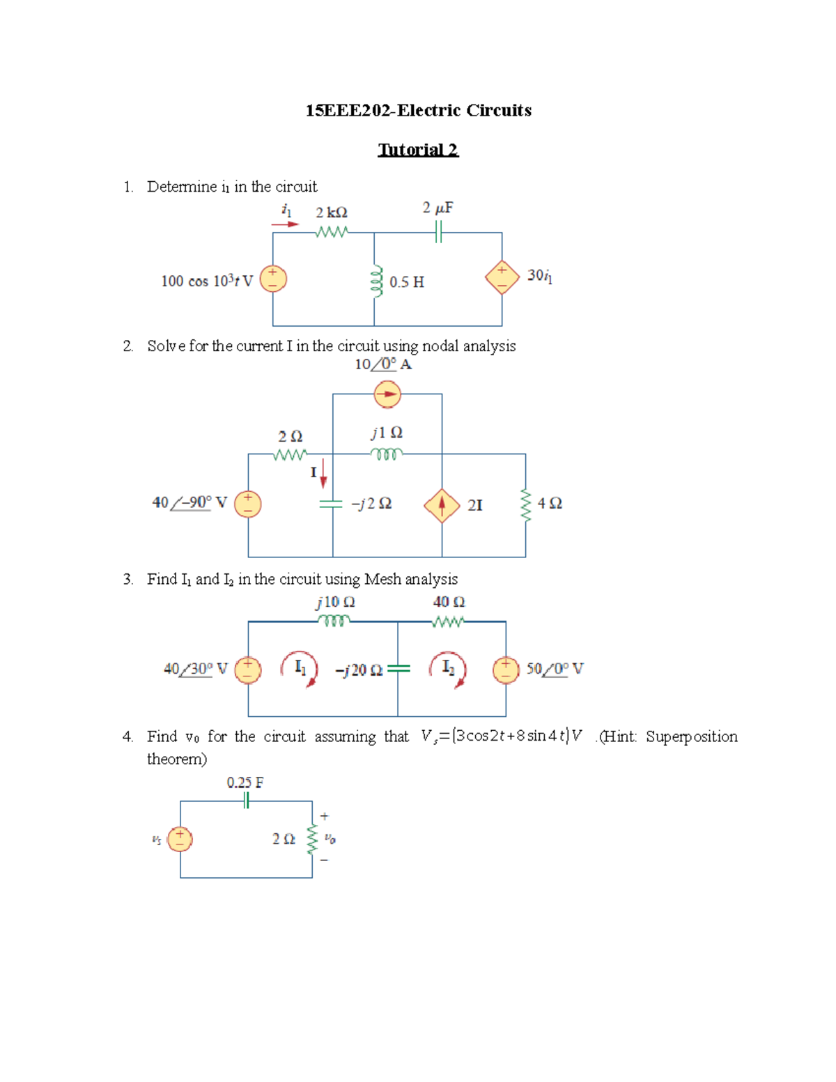 Tutorial 2 - Practice questions - Electric Circuits - Studocu