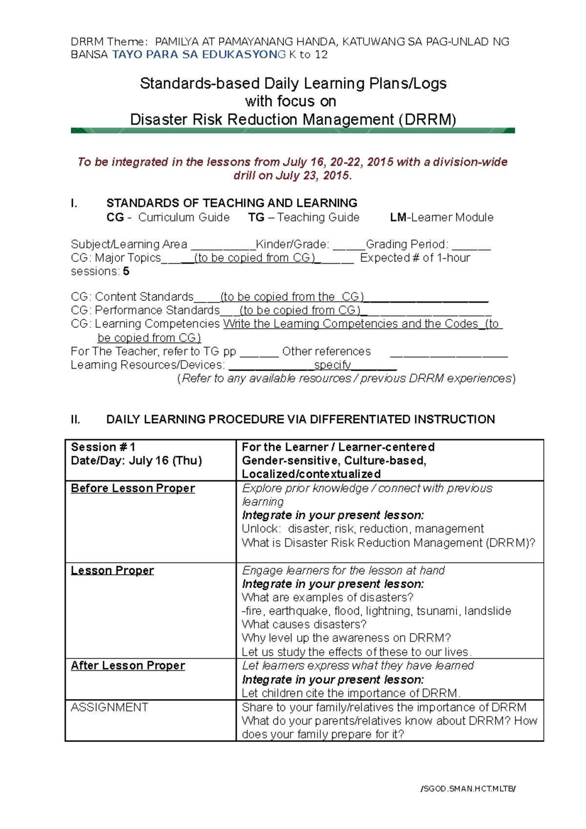 380961393 Drrm Lesson Plan - BANSA TAYO PARA SA EDUKASYONG K to 12 ...