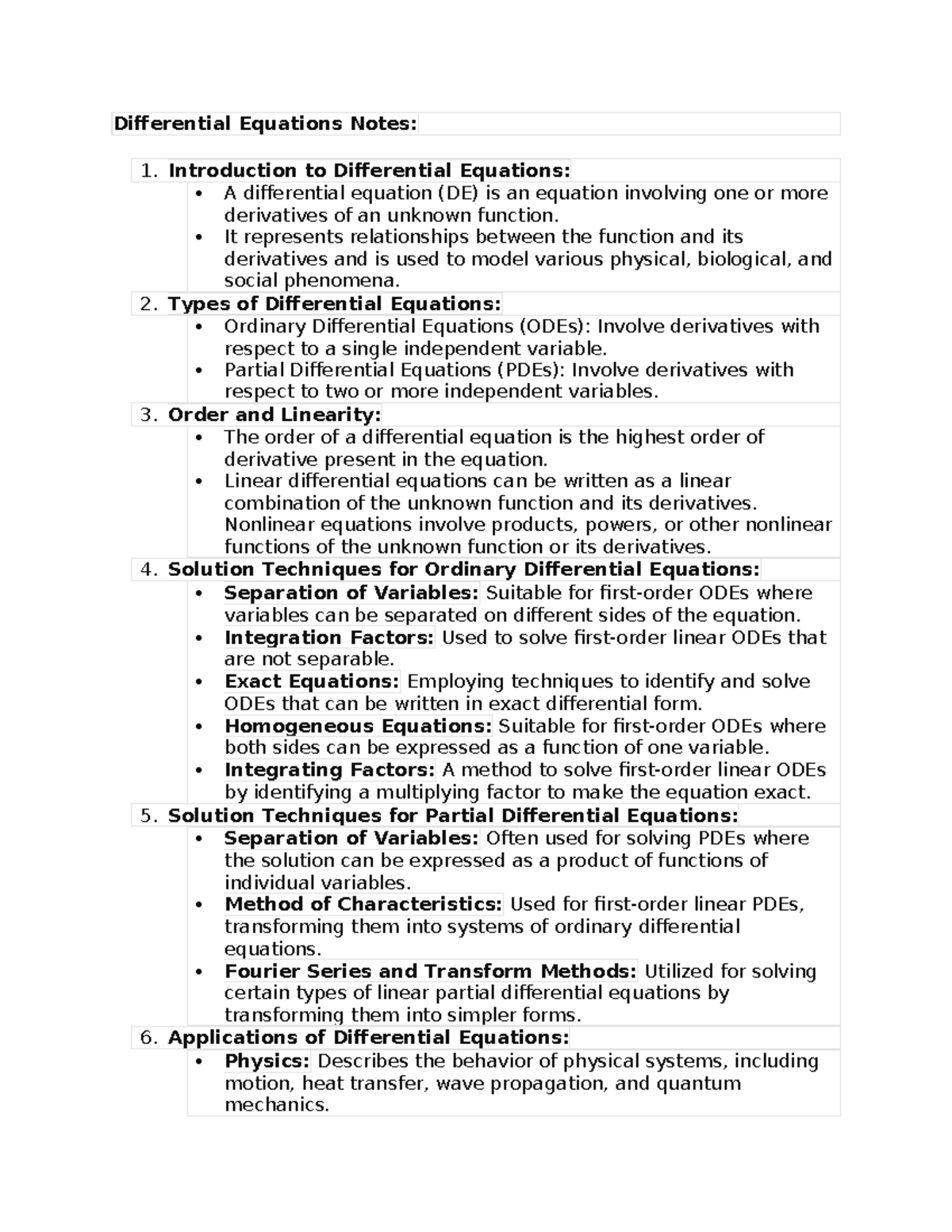 Differential Equations 470 Notes - 56 - Differential Equations Notes: 1 ...