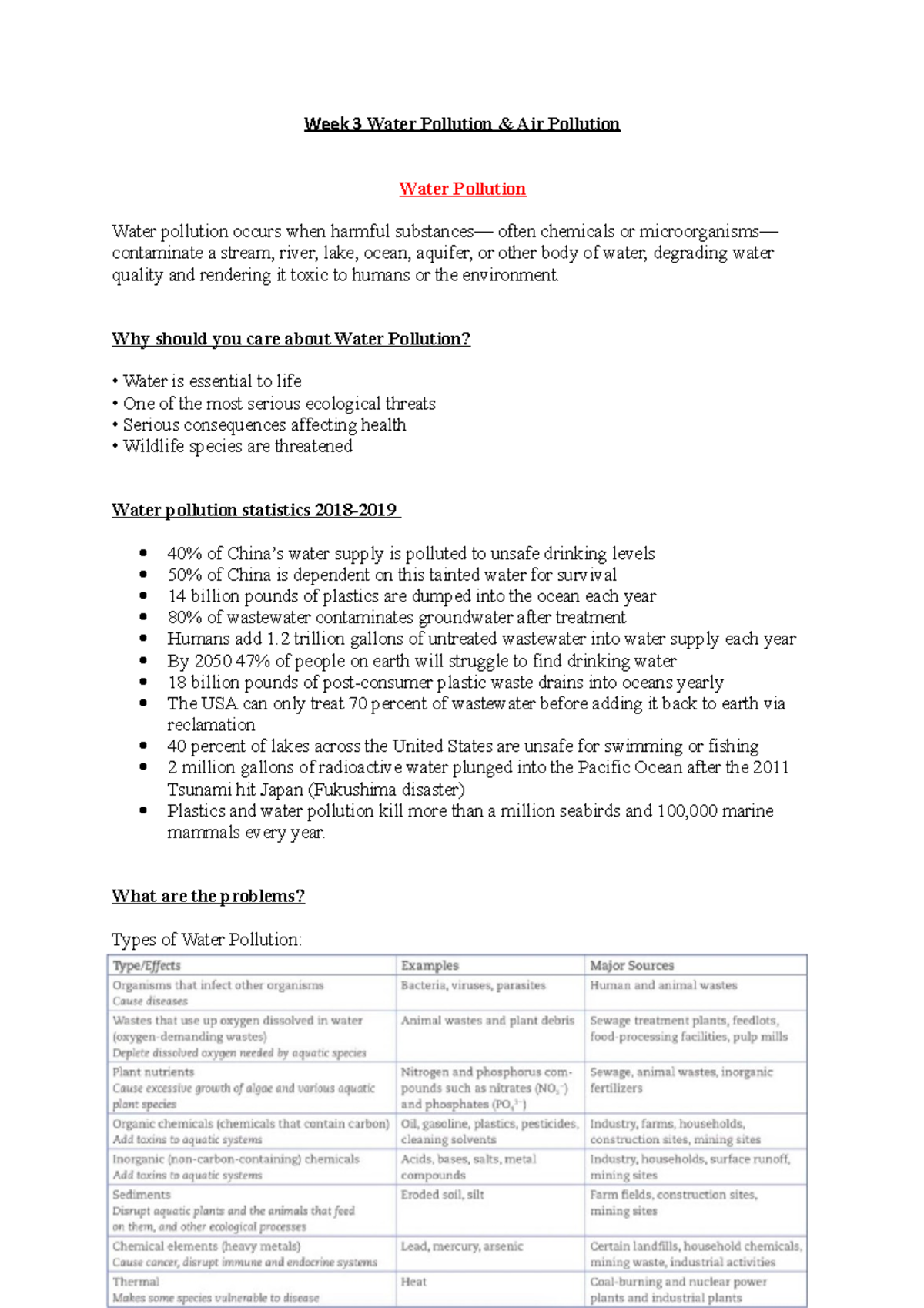 Week 3 Water & Air Pollution - Week 3 Water Pollution & Air Pollution ...