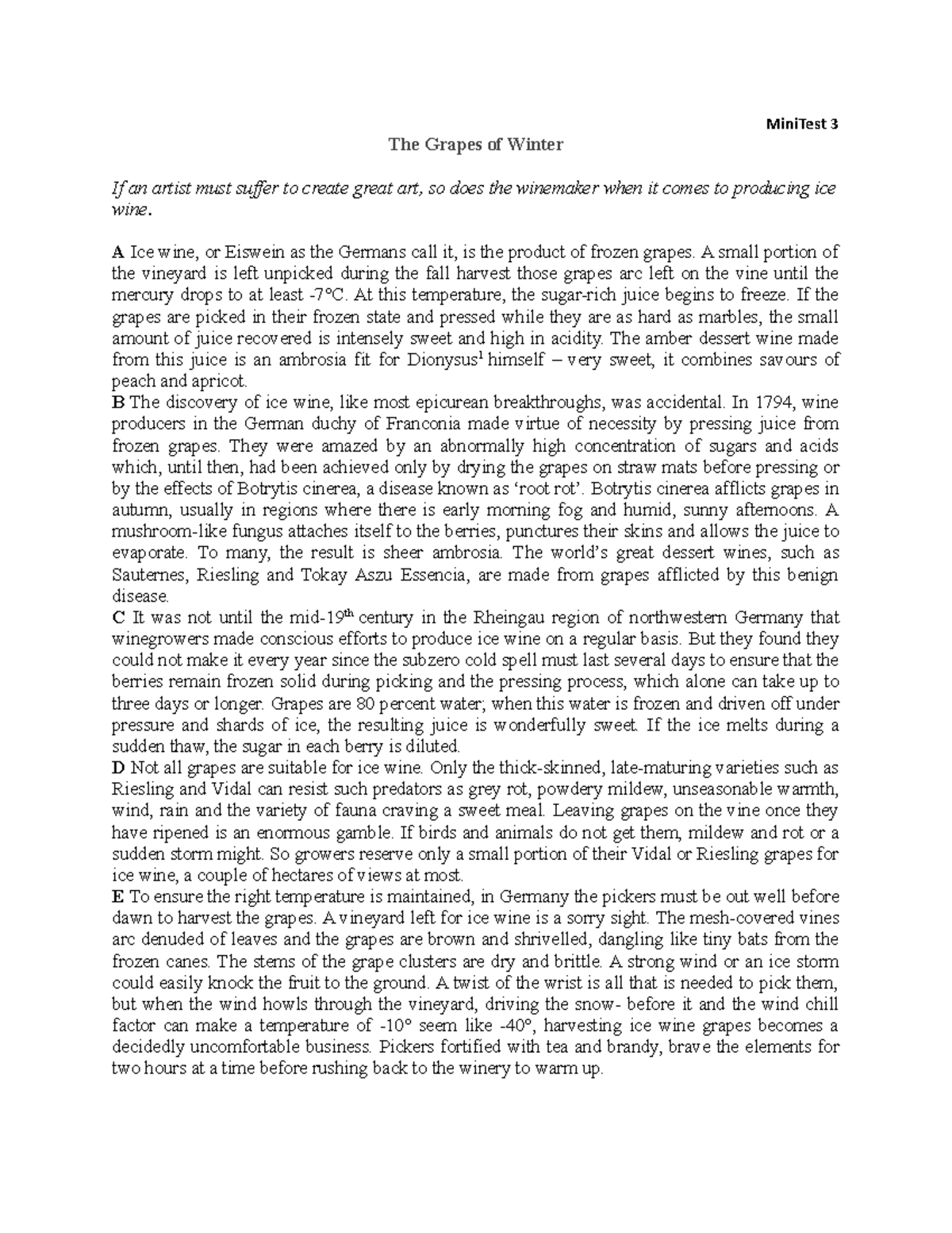 Mini Test ielts title matching 3 - MiniTest 3 The Grapes of Winter If ...