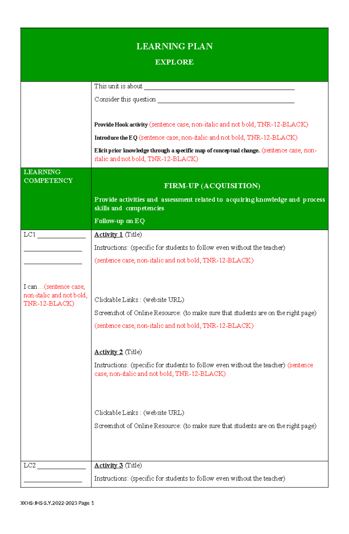 G7 Learning PLAN WITH Assessment Template - LEARNING PLAN EXPLORE This ...