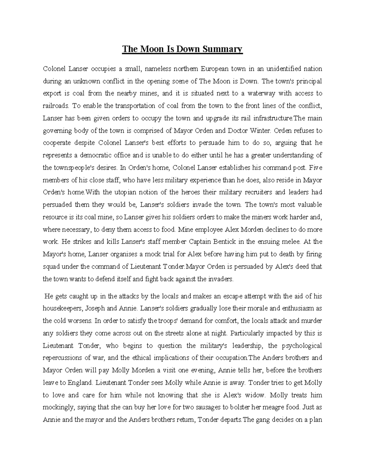 The Moon Is Down - The Moon Is Down summary - The Moon Is Down Summary ...