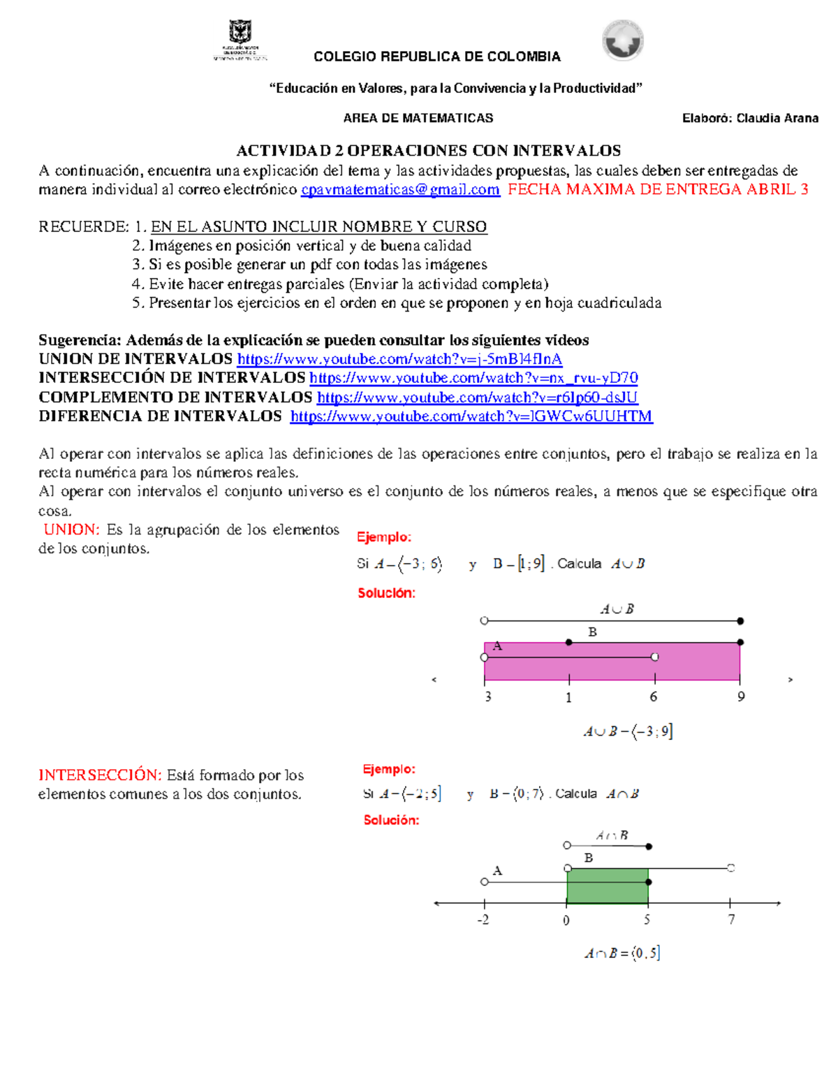 Actividad 2 Matematicas Intervalos, desigualdades e inecuaciones - “Educación en Valores, para ...