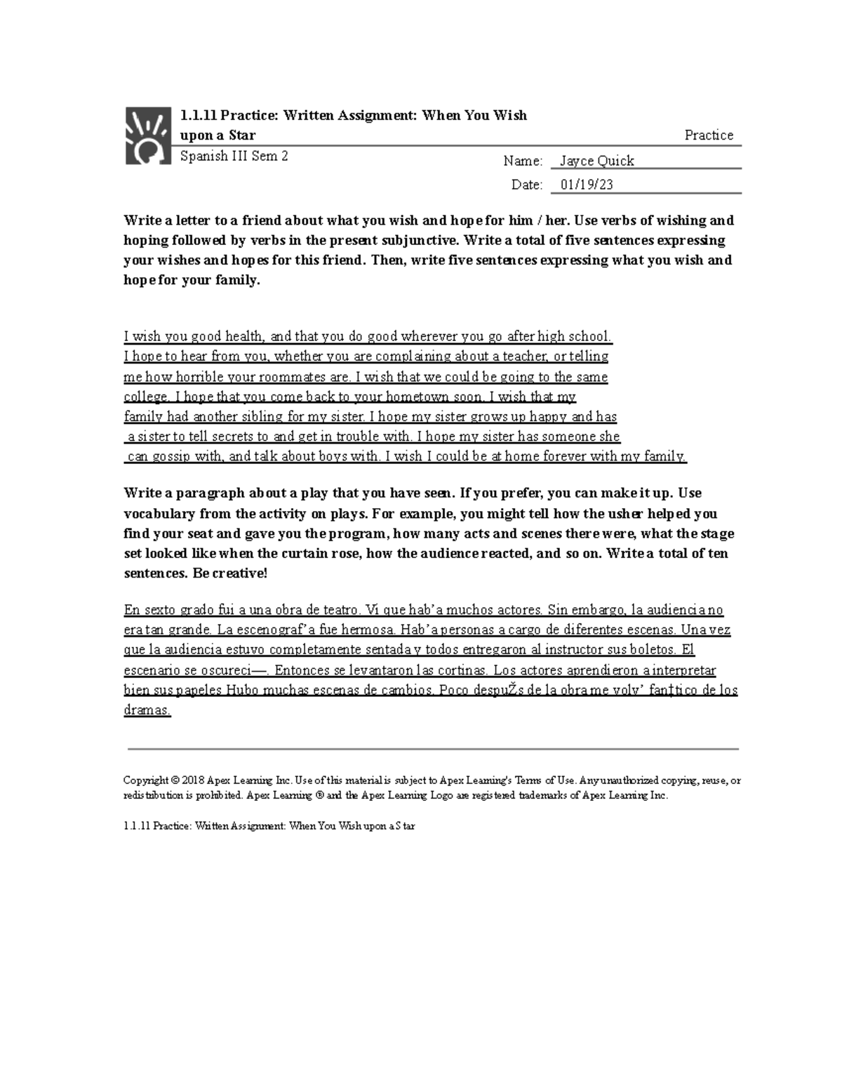 1.1.11 Practice - Written Assignment When You Wish upon a Star ...