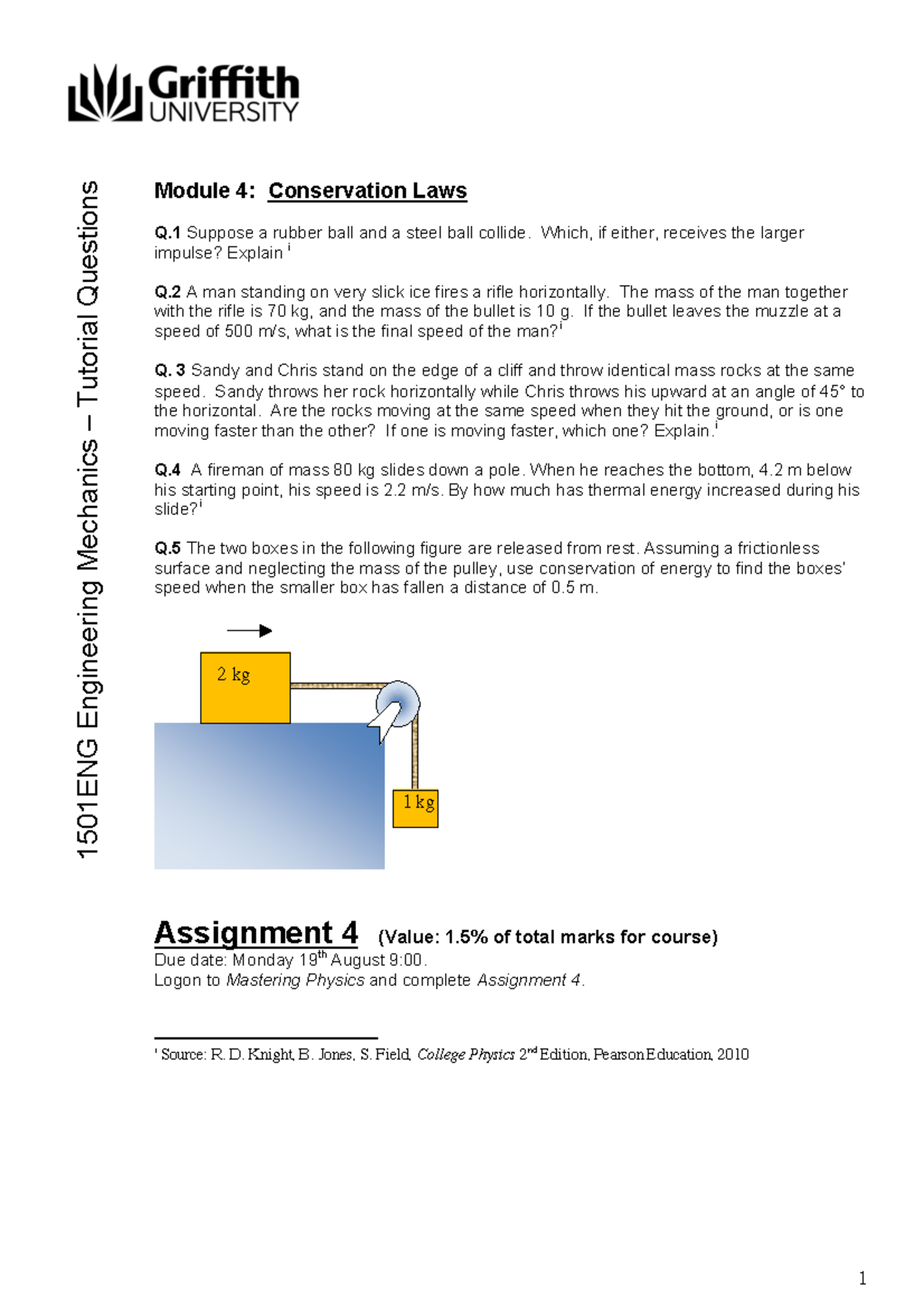 Tutorial work - 4 - Conservation Laws - Questions and answers - 2013 ...