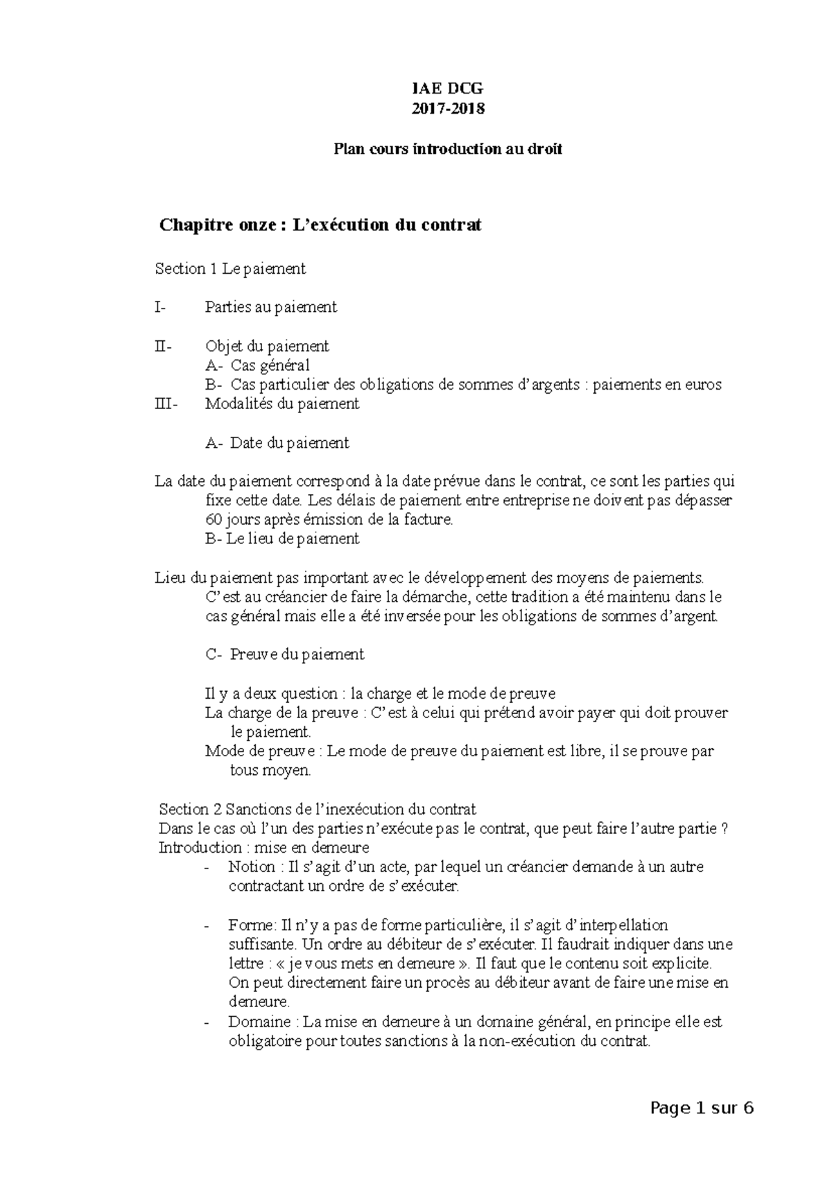 Chapitre 11: Exécution du contrat - IAE DCG 2017-2018 Plan cours ...