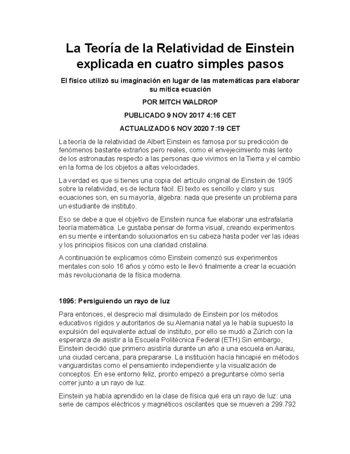 Investigacion-teoria de la relatividad - La Teoría de la Relatividad de ...