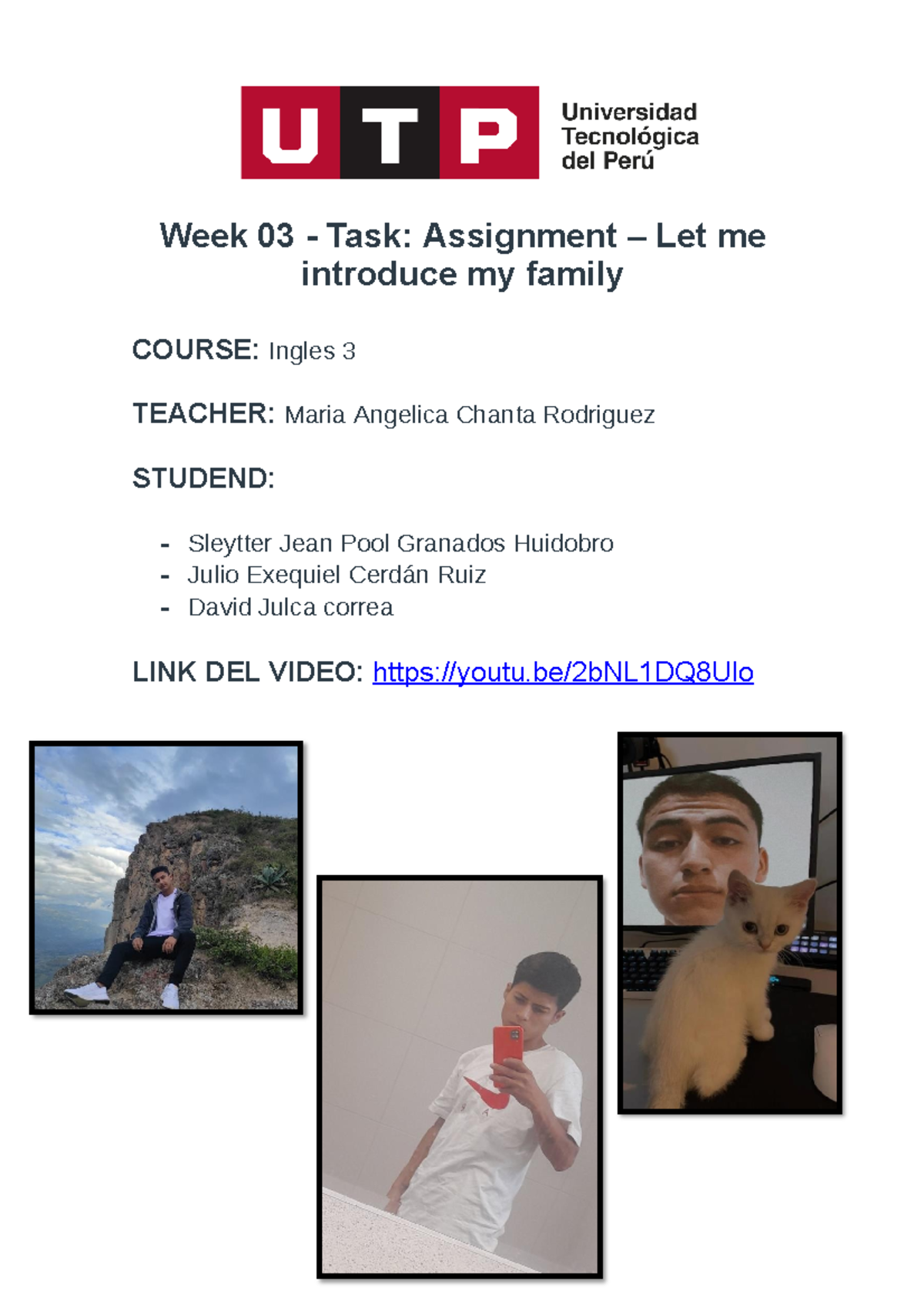 Week 03 - Ingles 3-1 - asdasdasdas - Week 03 - Task: Assignment – Let me introduce my family ...